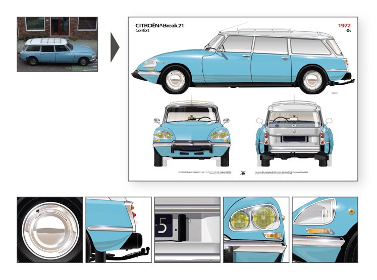 Citroen+Break+21+1972+ID+DS+ikonoto+blueprint+illustration+Bleu ...