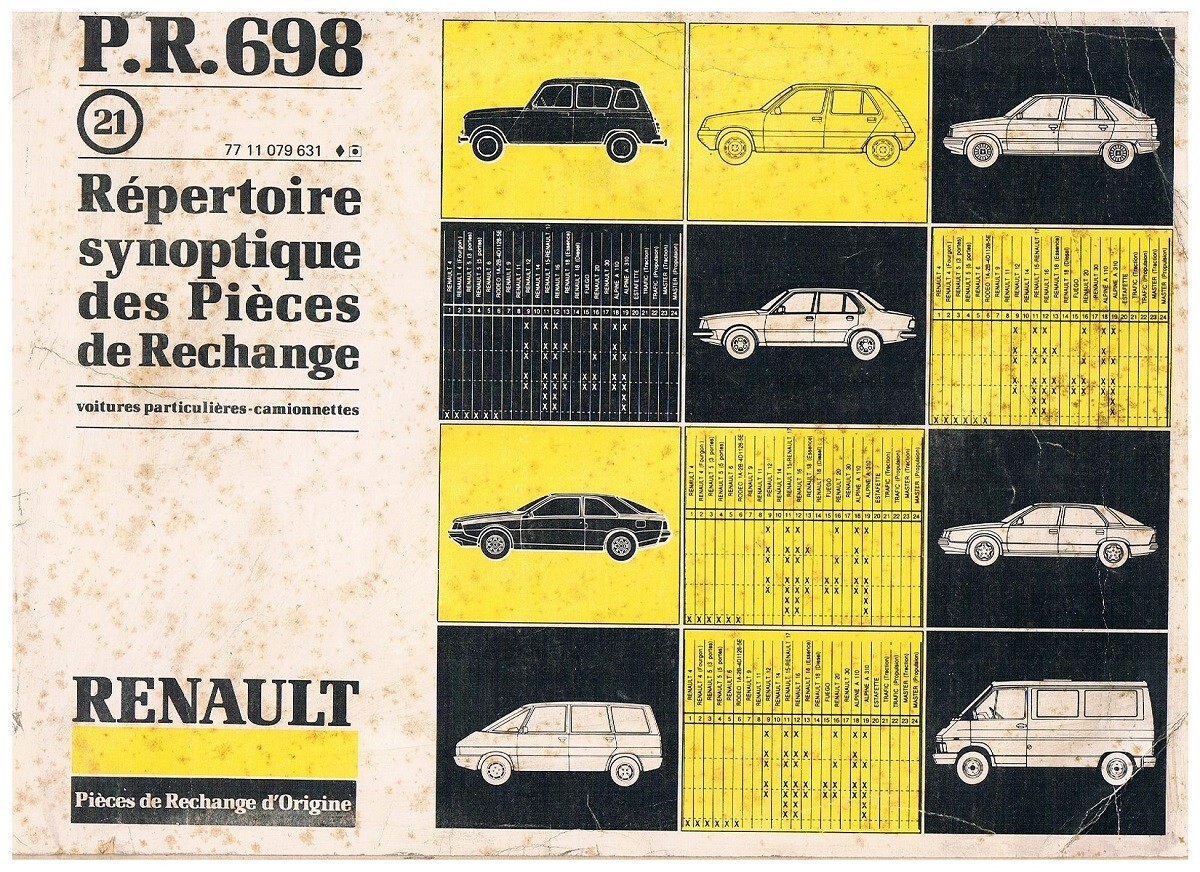 RENAULT P.R.968 REPERTOIRE SYNOPTIQUE DES PIECES DE RECHANGE - 70s ...