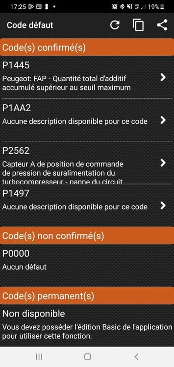 Peugeot 208 - 1.6 e-HDI - Code erreurs P2562/P1445/P1AA2/P1497 ...