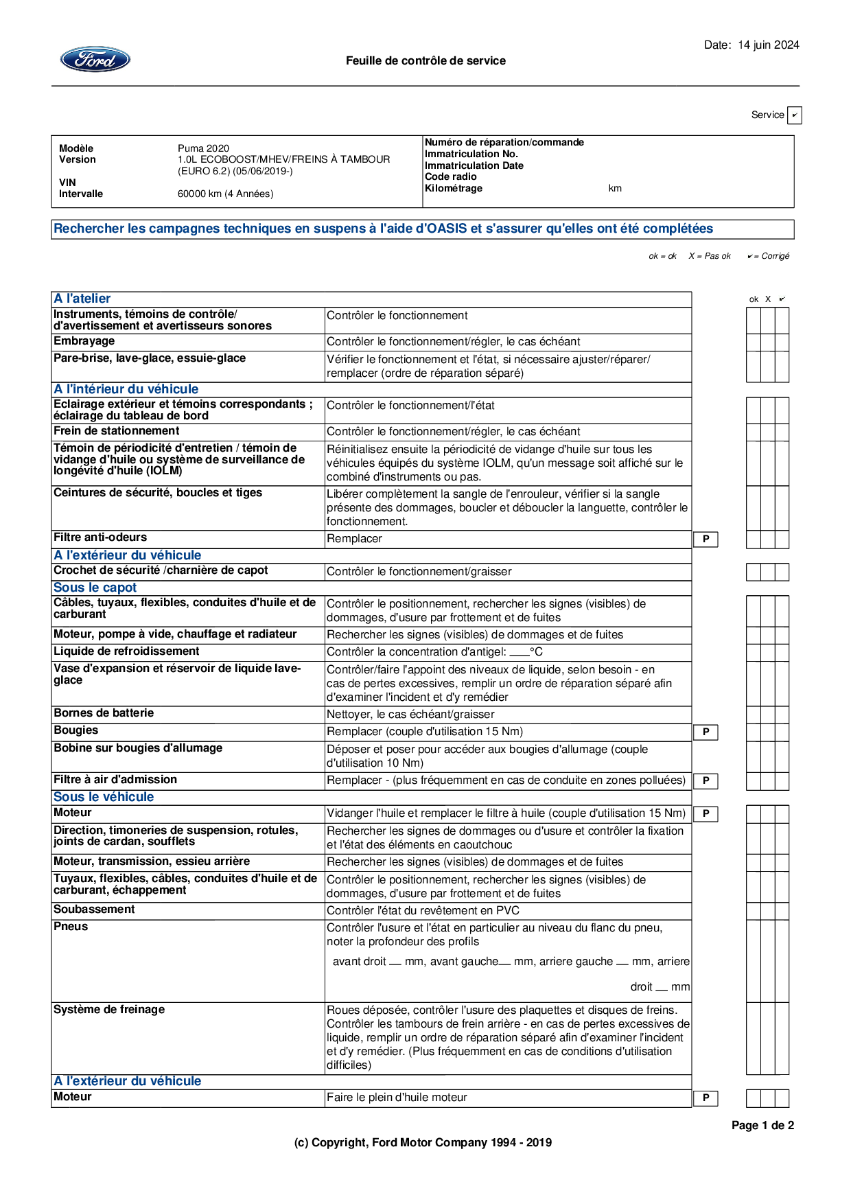 Plan entretien Puma - Ford - Mécanique / Électronique - Forum Technique ...
