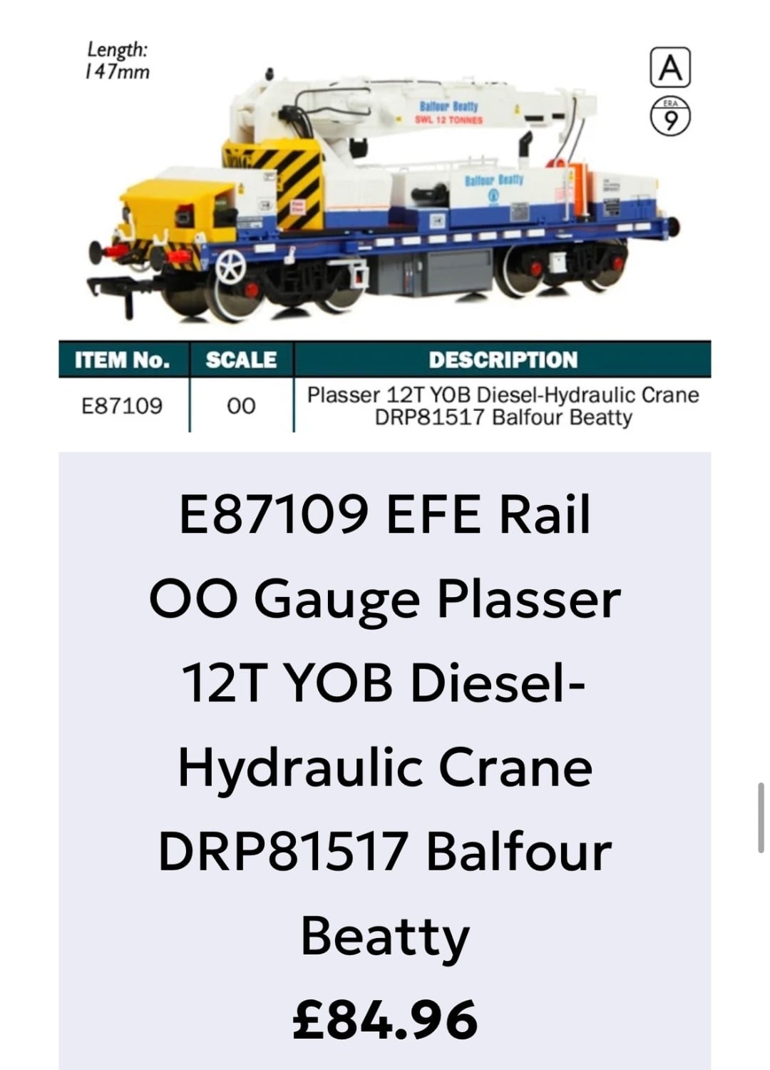 EFE Rail Plasser 12T General Purpose Crane. - Page 8 - EFE Rail - RMweb